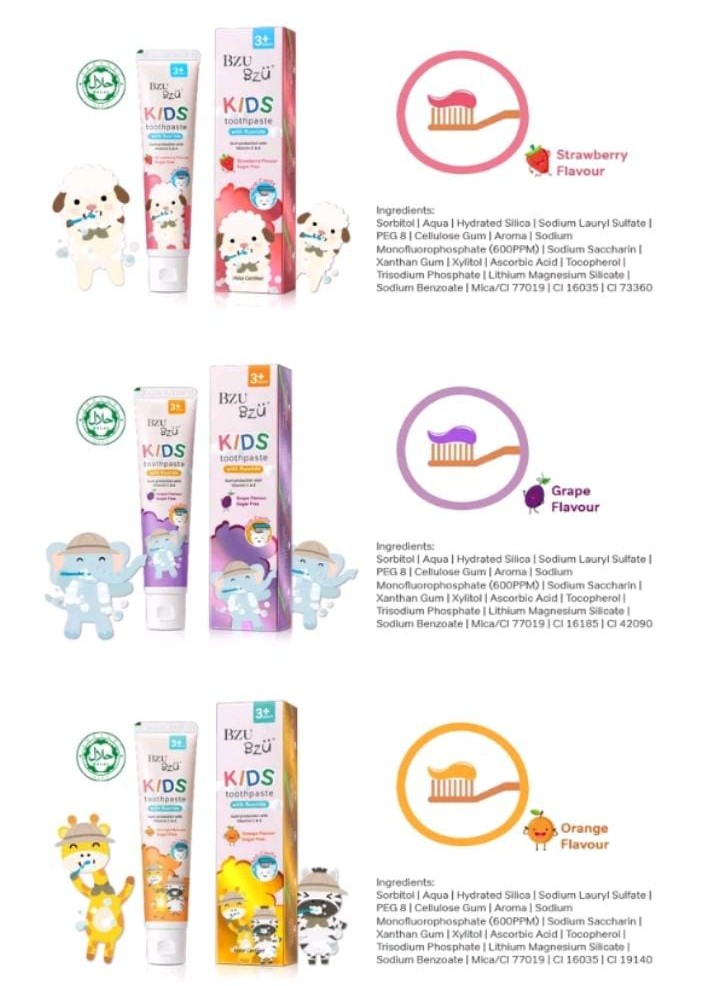 BZU BZU Kids Toothpaste (3+ years) Assorted Flavors 50g | Shopee Malaysia