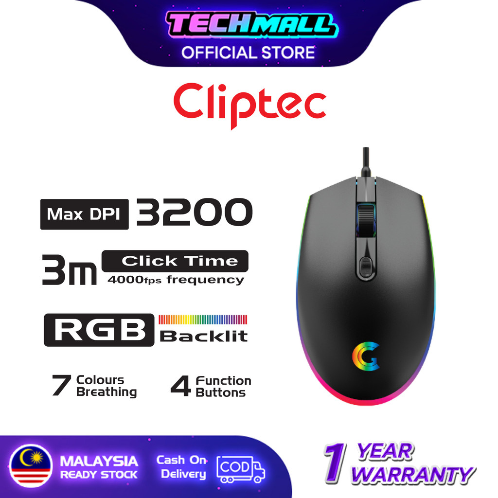 CLIPTEC - RGS833 USB 3200DPI Illumination Backlit Gaming Mouse (Pogecar ...