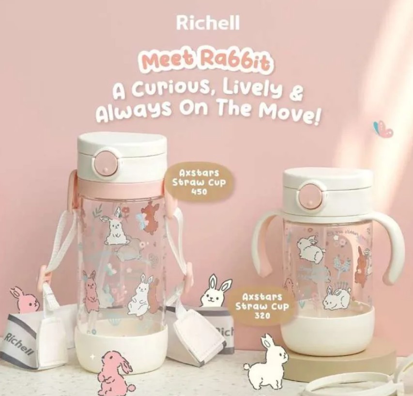 Richell AQ Clear Straw Bottle Mug 450ml | Richell Axstars Straw Mug 450ml | Shopee Malaysia