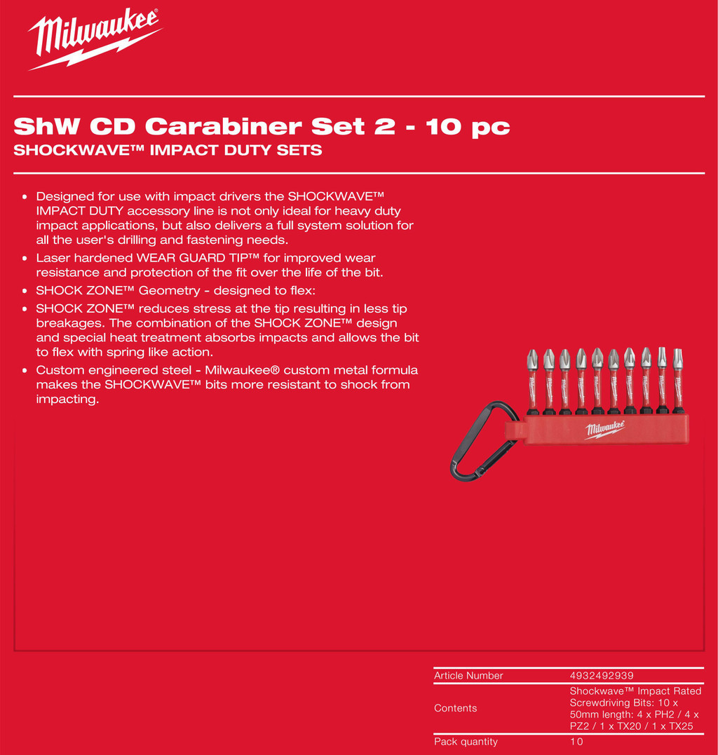 Milwaukee SHOCKWAVE Impact Wave Screw Drill Bits Lock Set 10 pcs Holder ...