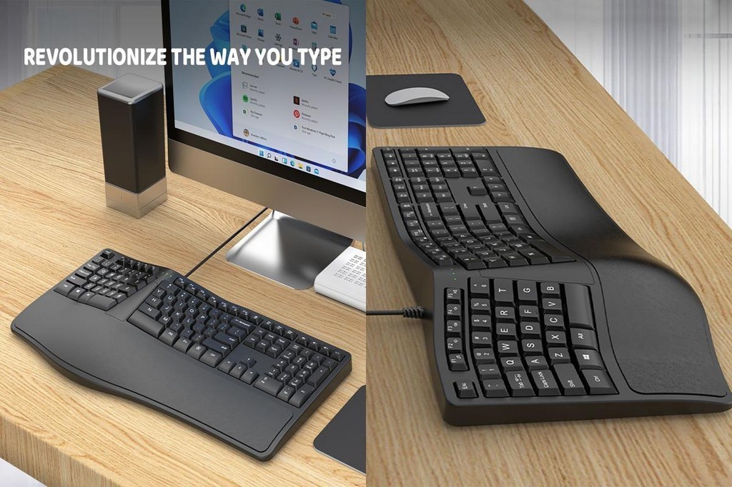 kT Ergonomic Wrist Support Keyboard Comfortable Wired Split Keyboard ...