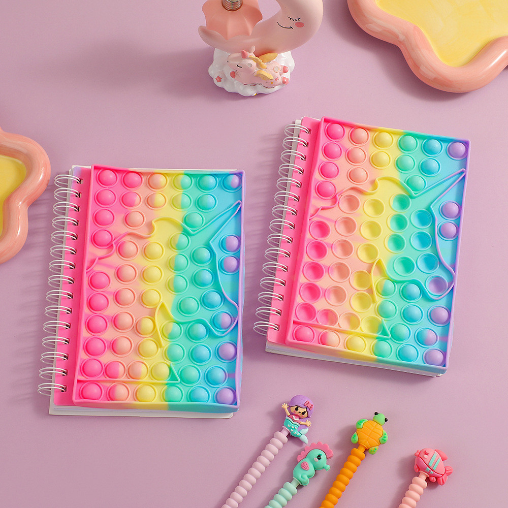Rainbow Pop It Fidget Bubble Notebook Silicone Hard Cover Buku Nota ...