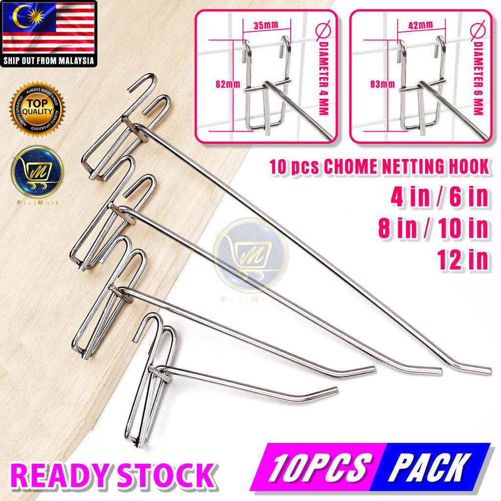 PlatMart - [READY STOCK] 10pcs CHOME NETTING HOOK, “Ø DIAMETER 4mm” 4 ...
