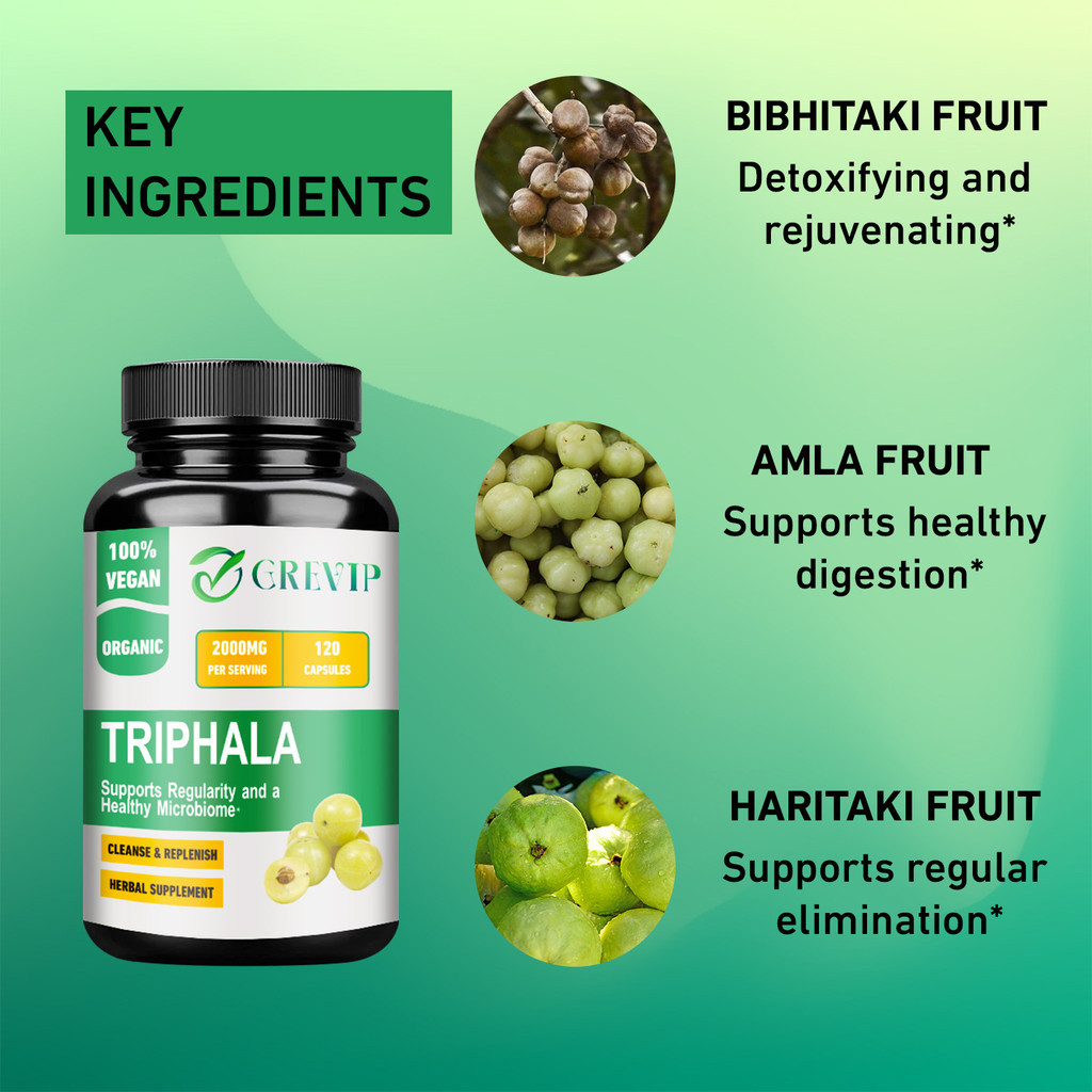 GREVIP Triphala 2000mg - Contains Indian Gooseberry, Terminalia chebula ...