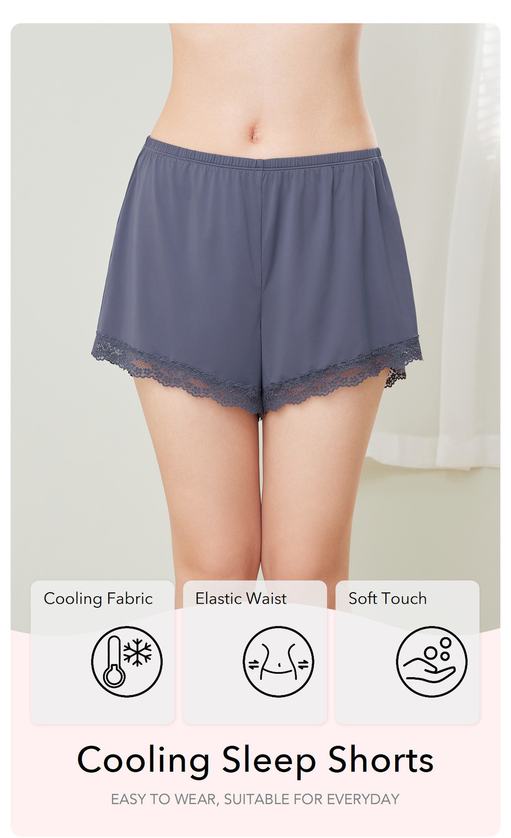 6IXTY8IGHT HOLLY, Cooling Sleep Shorts Micro Fabric Lace Trim ...