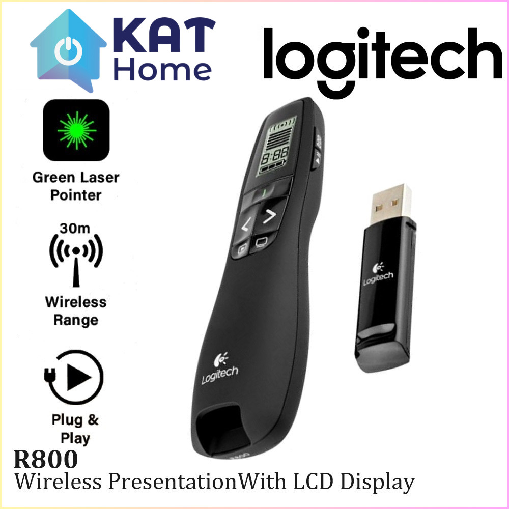 LOGITECH R800 LASER PRESENTER POINTER GREEN 2.4GHZ WITH LCD DISPLAY FOR ...