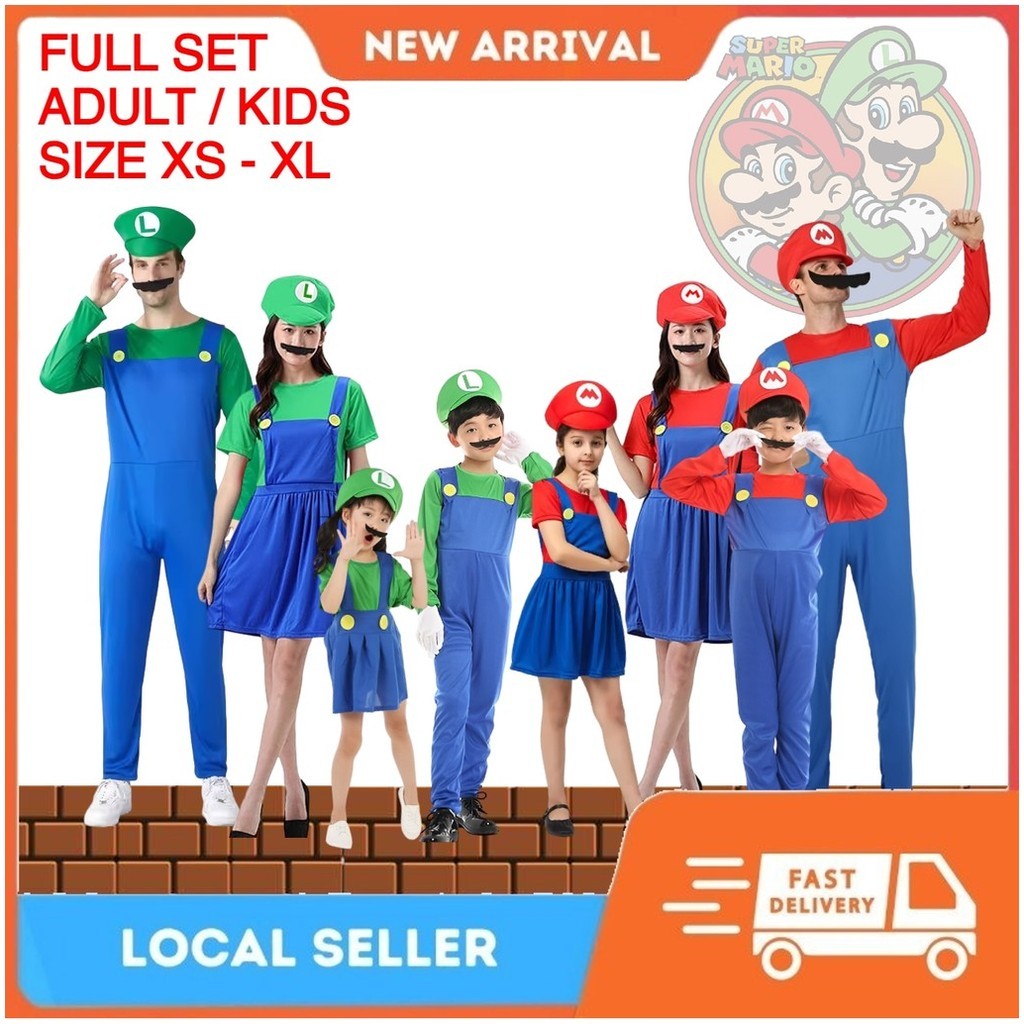 (FULLSET ADULT/KIDS) CK Super Mario Bros Cosplay Costume Halloween Kids ...