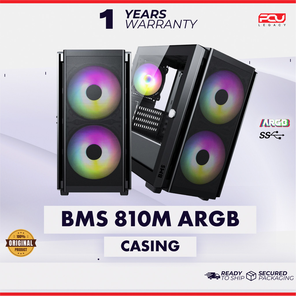 BMS 810M ARGB BLACK M-ATX CASE (TG/MESH/140MM ARGB X2/120MM ARGB FAN X1 ...