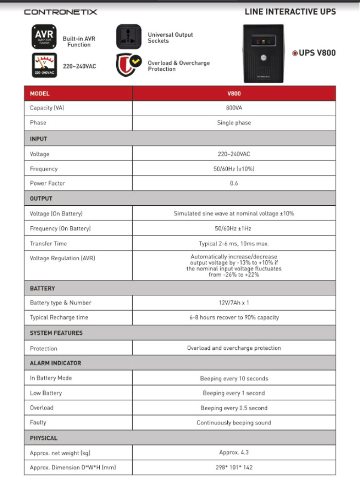 Contronetix Offline UPS V800VA V1200 V2000 1200VA UPS Backup Battery ...