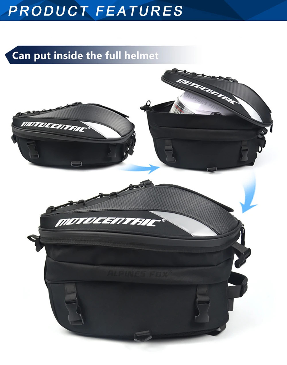 MOTOCENTRIC Waterproof Motorcycle Tail Bag Multi-functional Durable ...