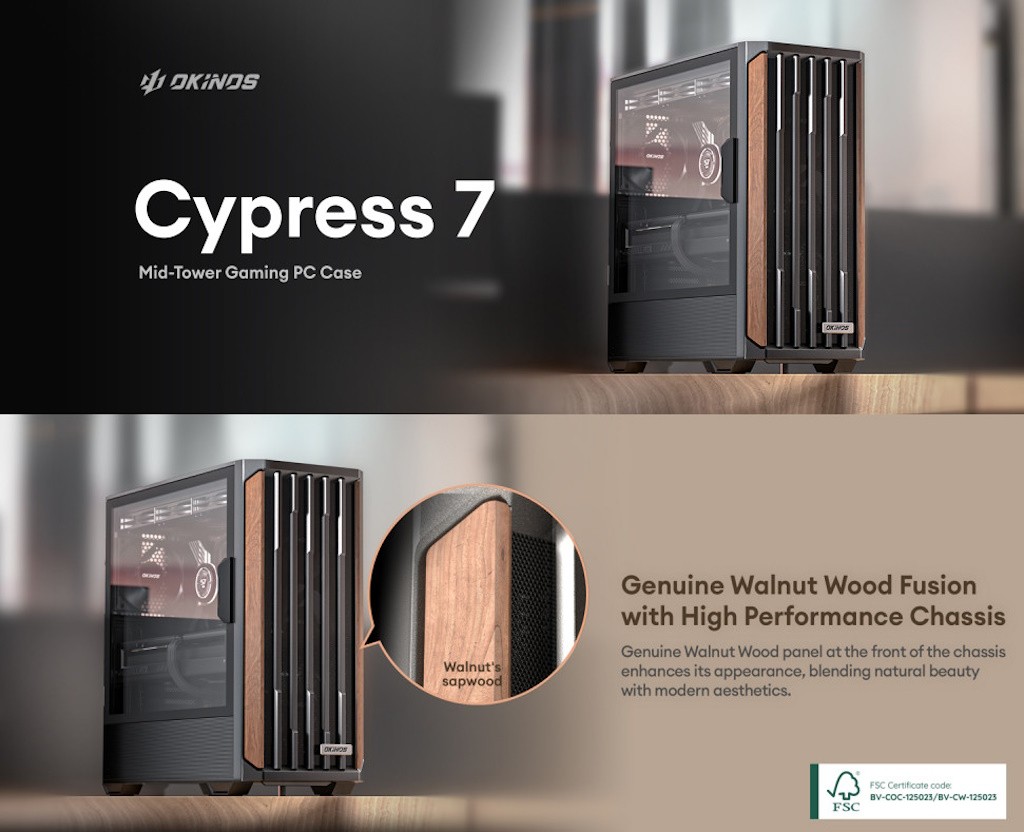 OKINOS Cypress 7 Wood Fusion Gaming ATX PC Case PC Casing - 4x PWM FAN ...