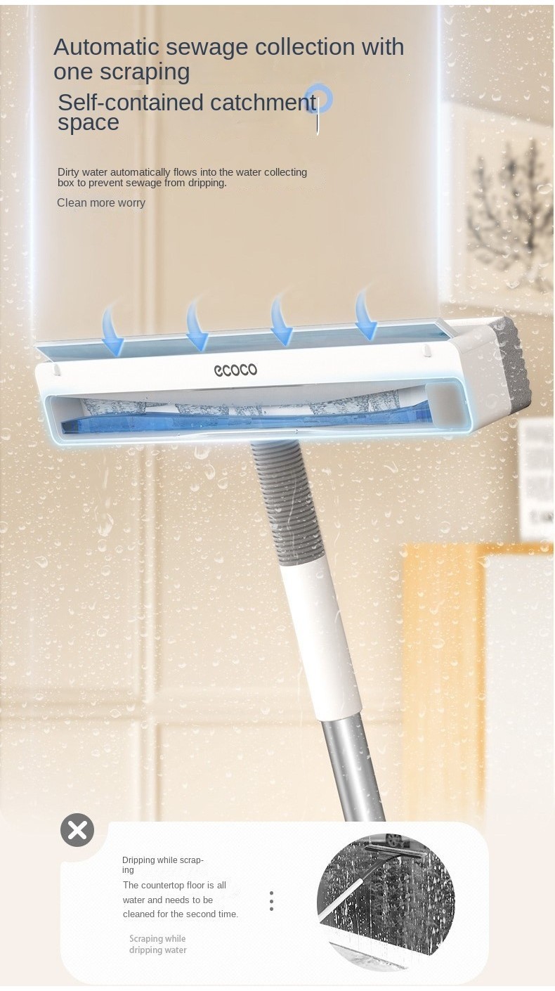 LODER ECOCO 2-in-1 Glass Scraper and Cleaner with Extended Handle and Automatic Water Collection ...