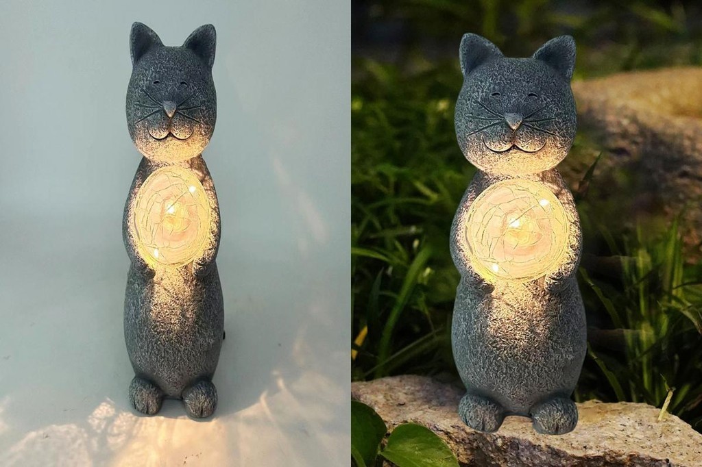 Solar Sitting Cat Decor Solar Garden Cat Statue Adorable Solar Cat ...