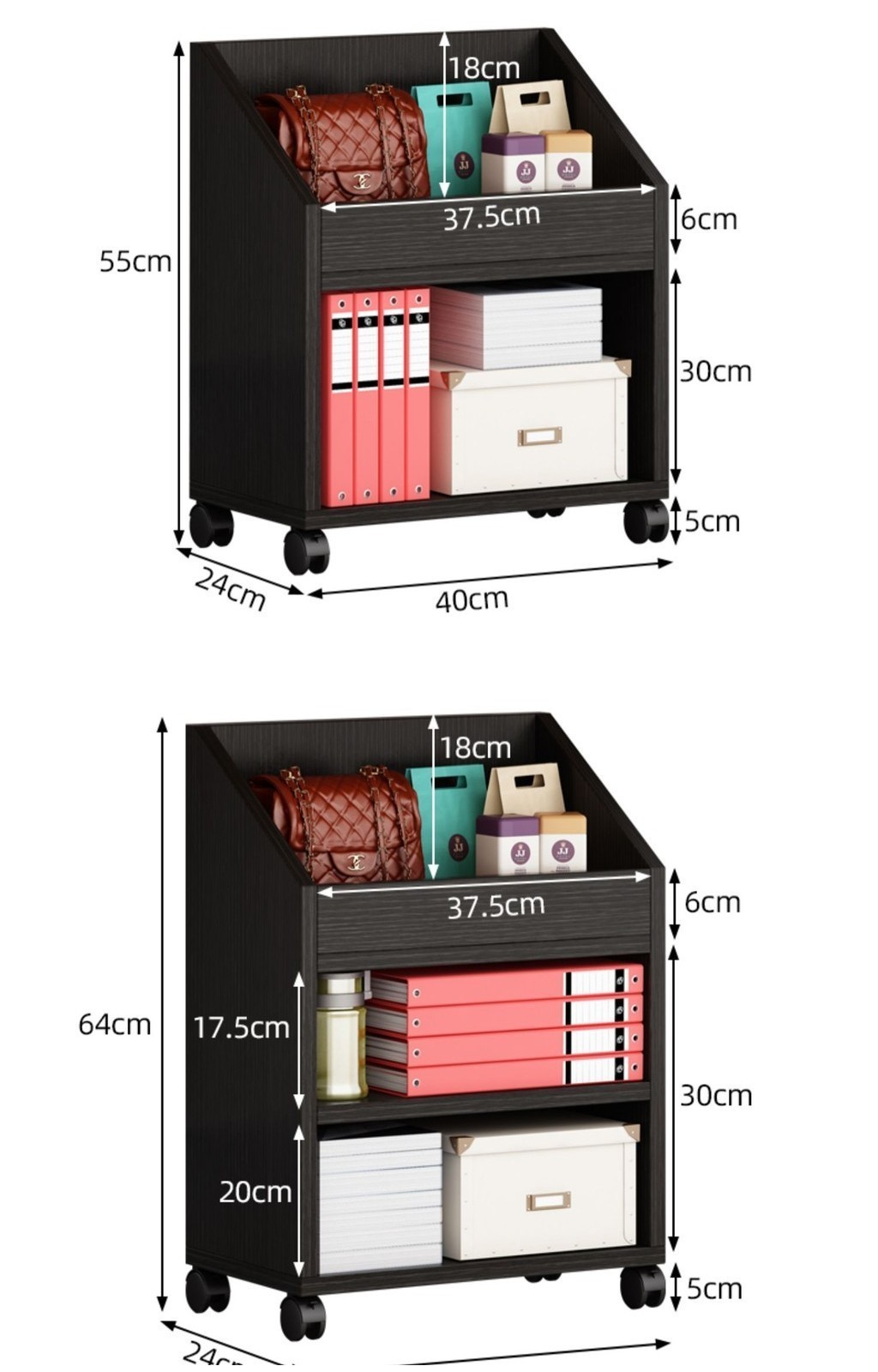 Small Bookshelf Under The Desk Book Storage Mobile With Wheels Office ...
