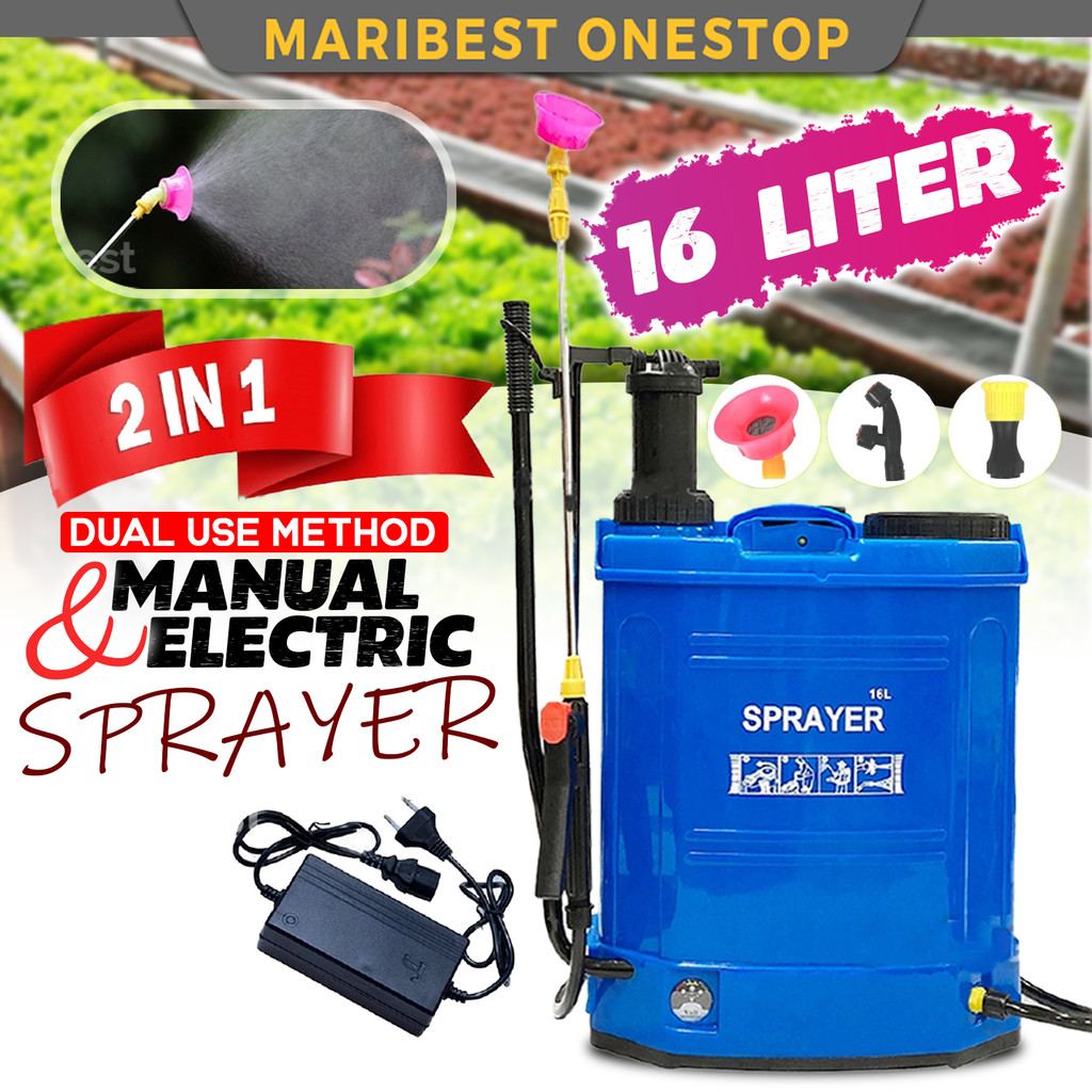 2 in 1 16L Manual Electric Knapsack Sprayer Pump Pam Racun Bateri Pump ...
