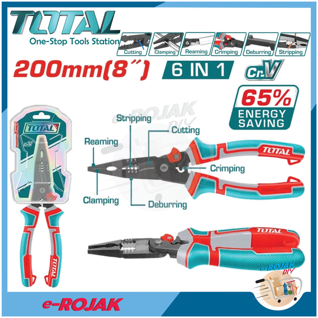 Total 8-in-1 Multi-function Combination Pliers(8")Crimping, Nail Holder ...