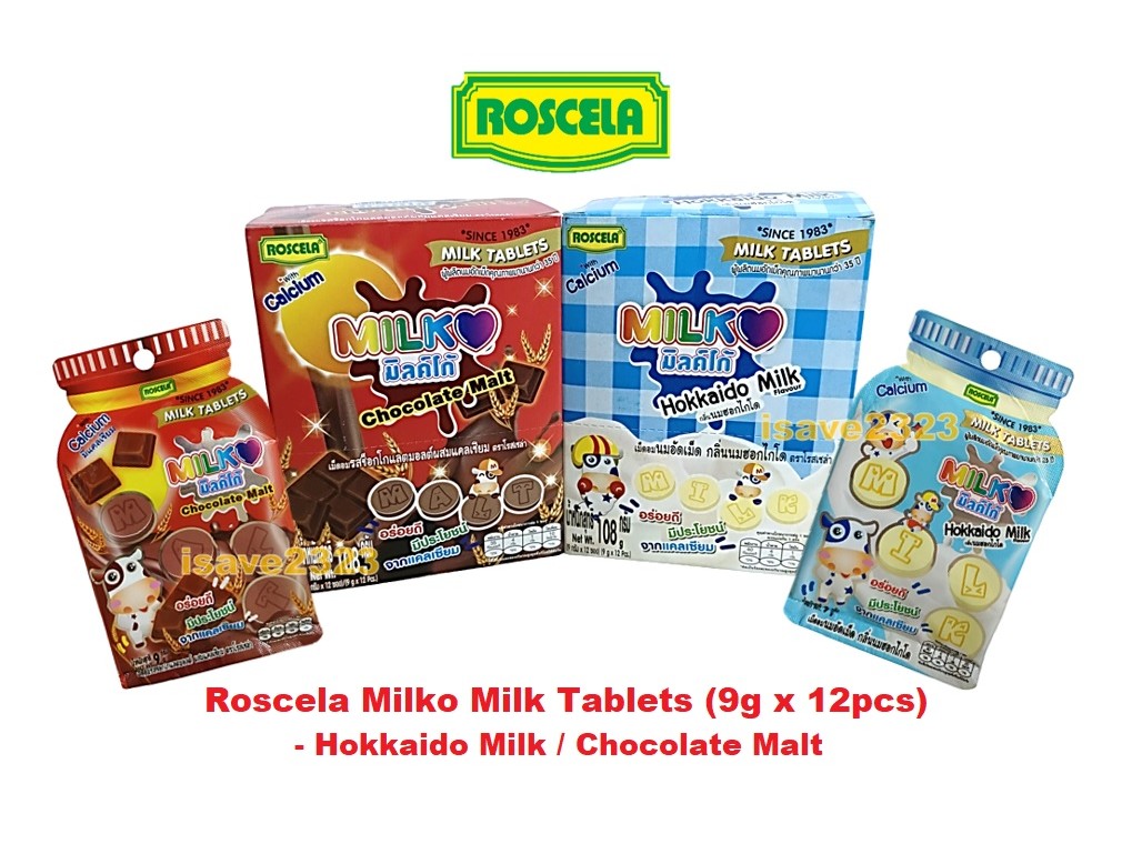 Roscela Milko Milk Tablets (9g x 12pcs) - Hokkaido Milk / Chocolate ...