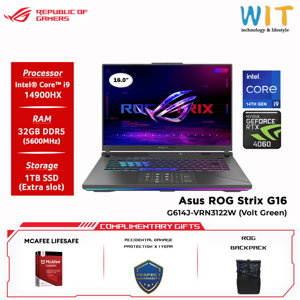 ASUS ROG Strix G16 G614J-VRN3122W (Intel Core i9-14900HX/32GB RAM/1TB ...