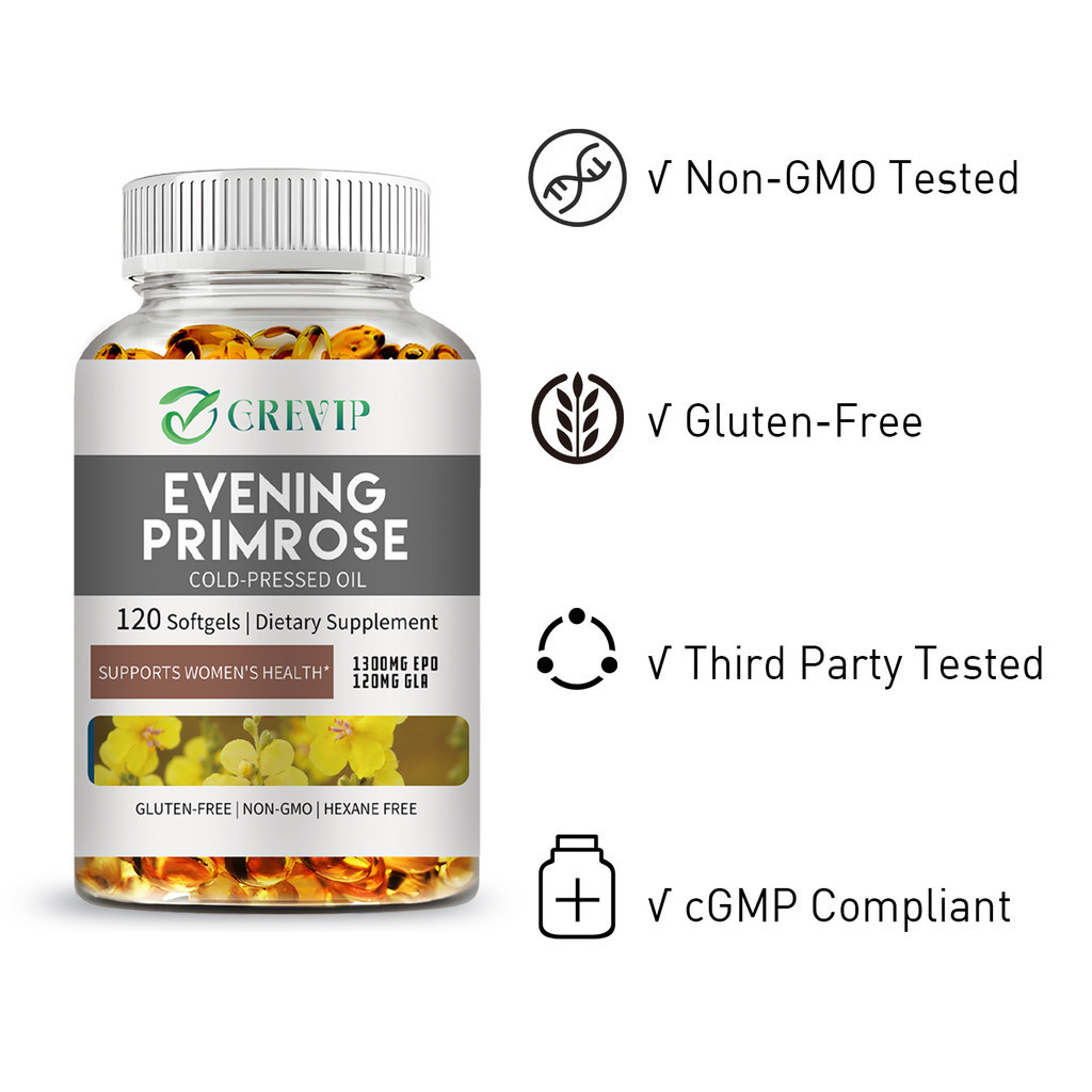 GREVIP Evening Primrose Oil Softgels, 1300 mg, Supports Women's Health ...