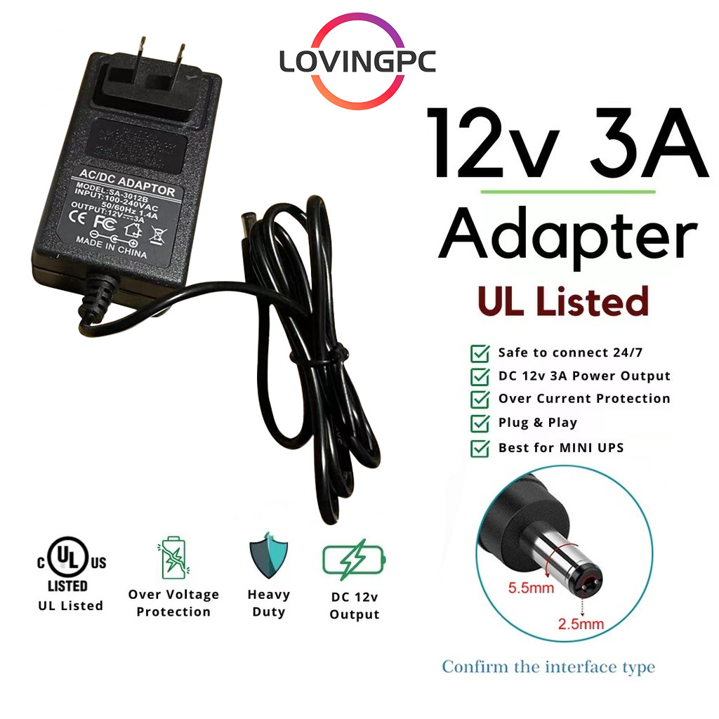 12V 3A Adapter Power Supply Adapter for CCTV, Mini UPS, DVR,WIFI ...
