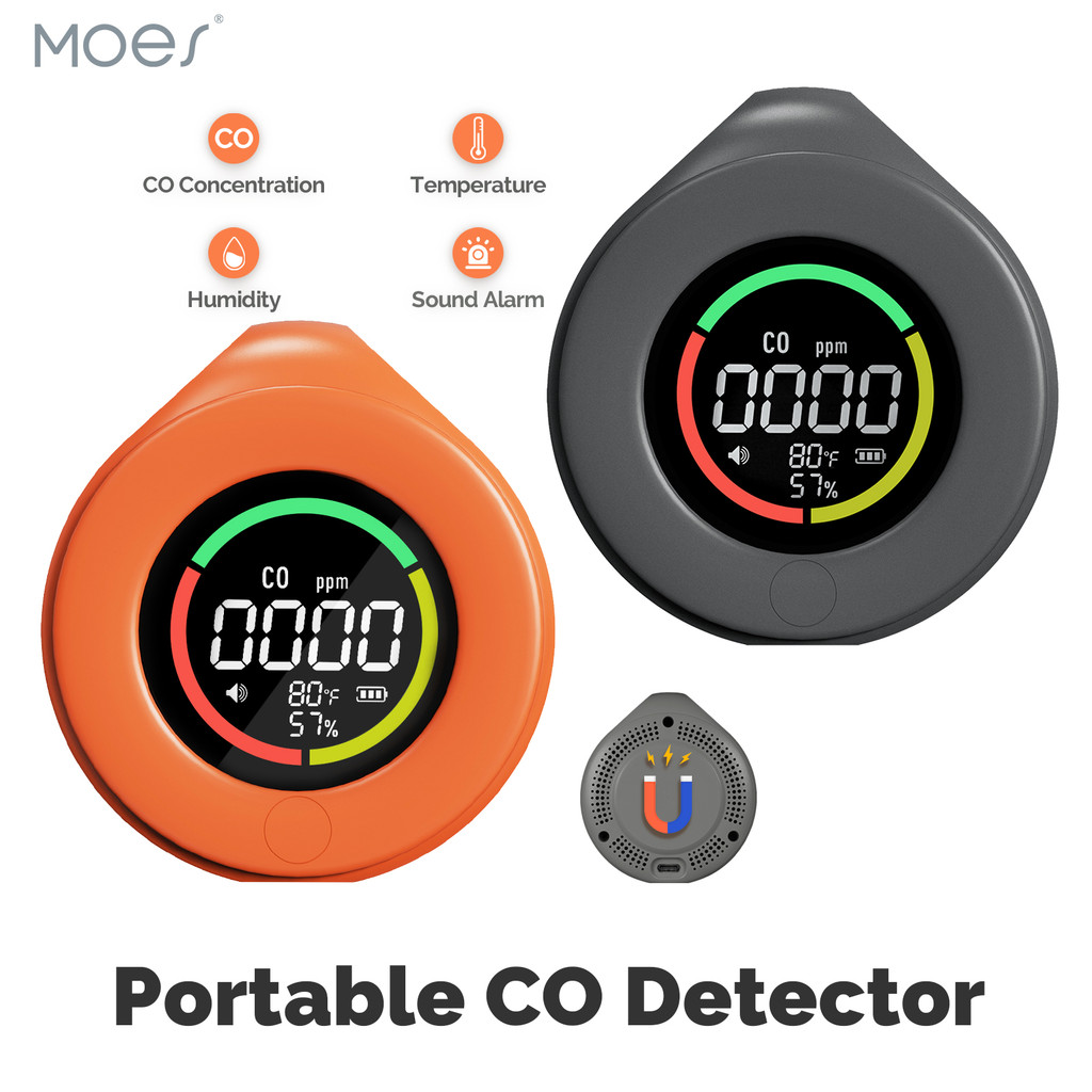 MOES Mini Carbon Monoxide Detector Travel 3-in-1 Portable Temp/Humi/CO Meter with Magnetic ...