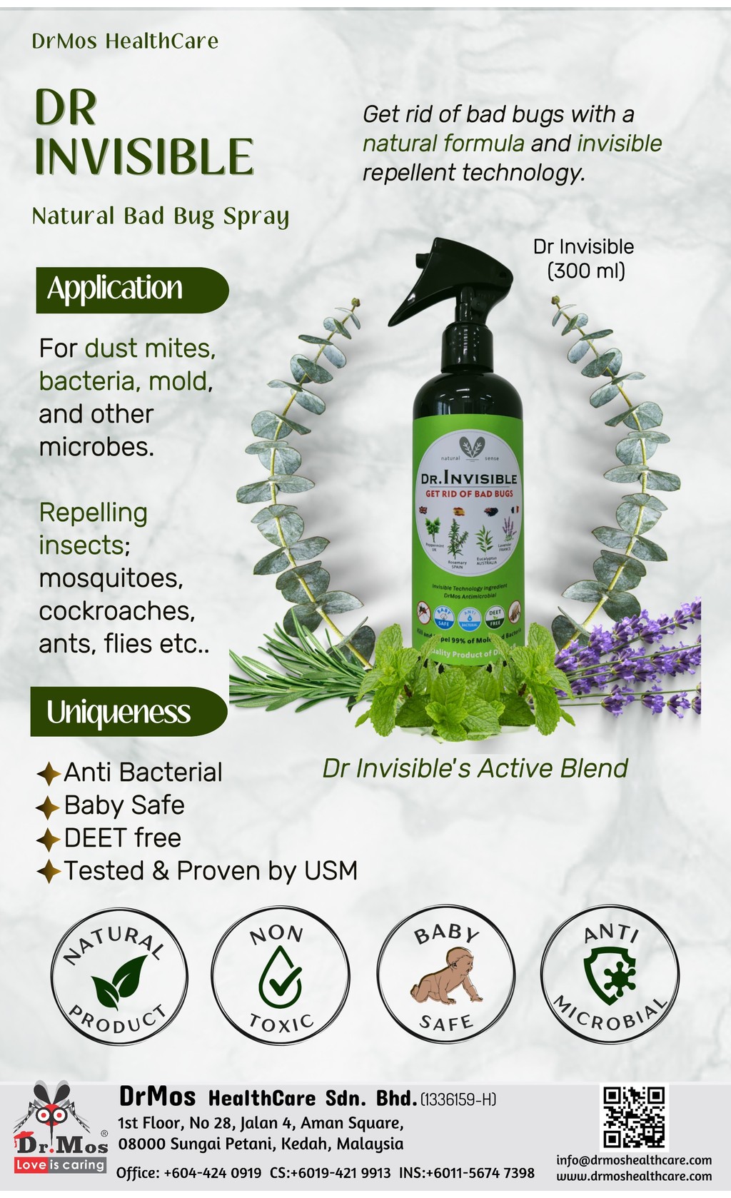 DrMos Spray Natural Bad Bugs Repellent Spray (300ml) Penghalau serangga ...