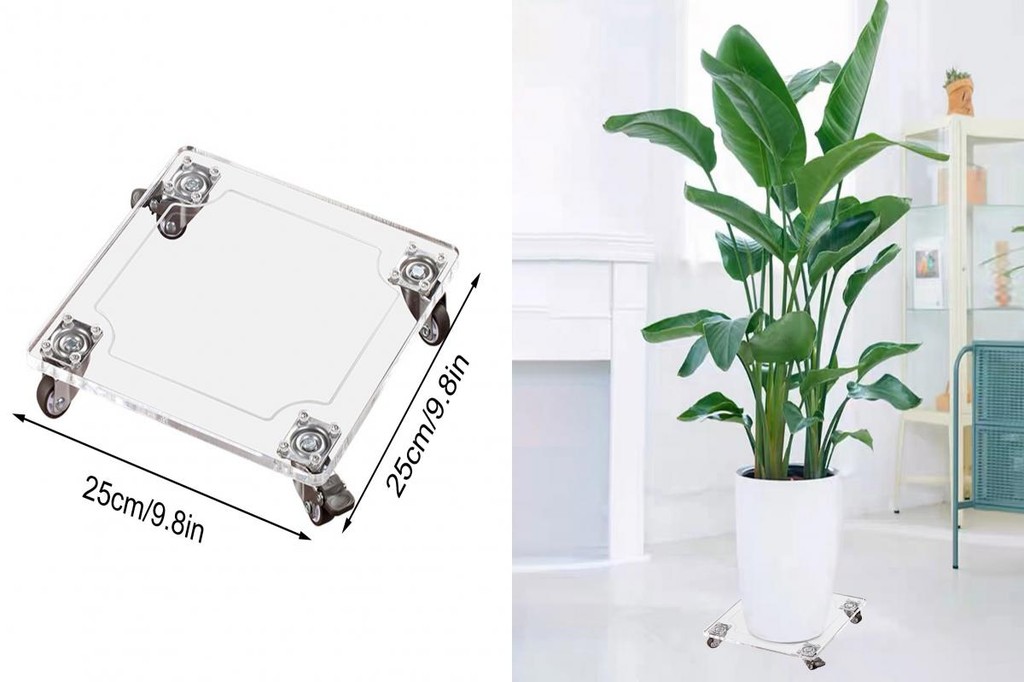 Vip Wheeled Plant Caddy Flower Pot Stand Indoor Outdoor Transparent ...