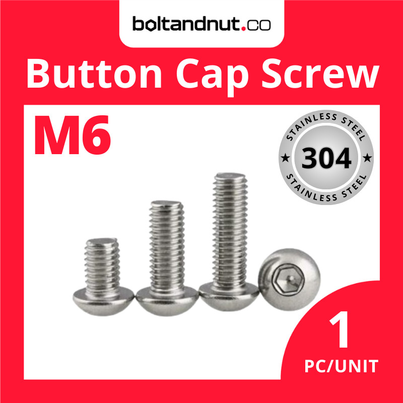 M6 Hex Socket Button Head Screw ISO7380 | SUS 304 Stainless Steel Grade A2-70 | Allen Key Screw ...