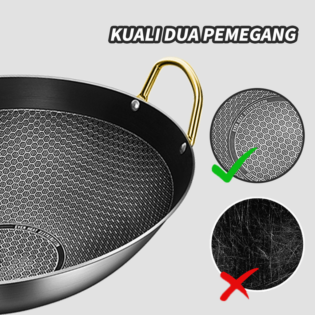 Honeycomb Wok 32CM Stainless Steel Cooking Pan Compatible Induction ...