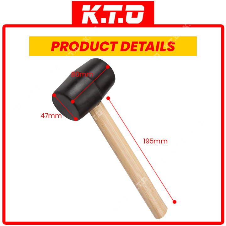 Rubber Mallet Hammer Double-Faced Black Rubber Hammer With Wood Handle ...