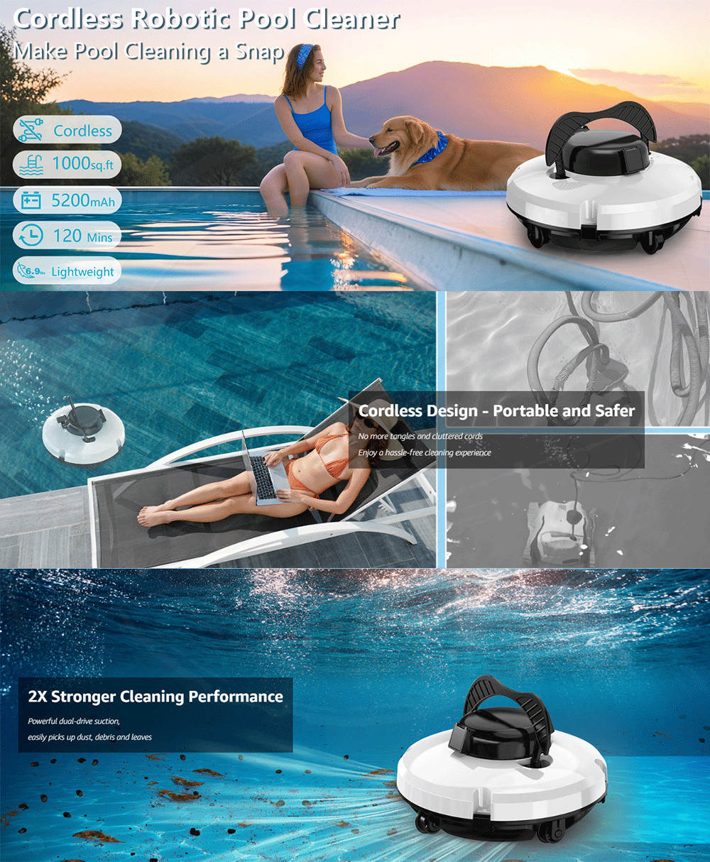 Smart Swimming Pool Cleaning Robot Rechargeable Cordless Robot Pool ...