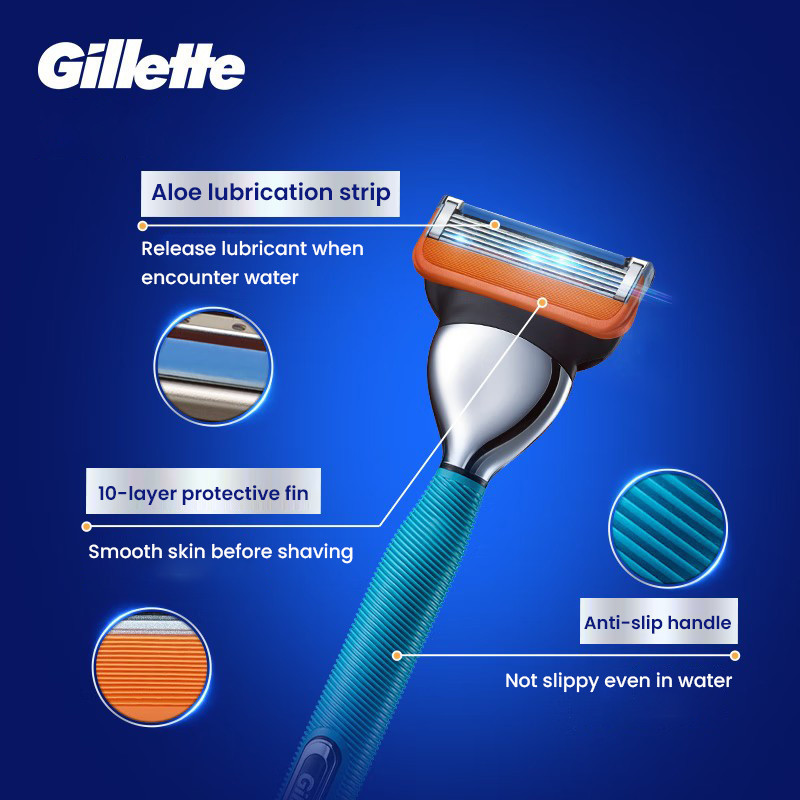 Gillette Blue Fusion 5 Razor Set 1 Handle 4 Razor Heads 1 Stand ...