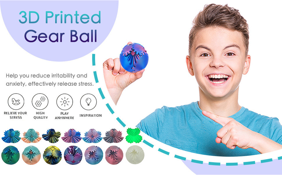 Gear Ball - 3D Printed Gear Ball Spin Ball or Cube Fidget Toy, Gear ...