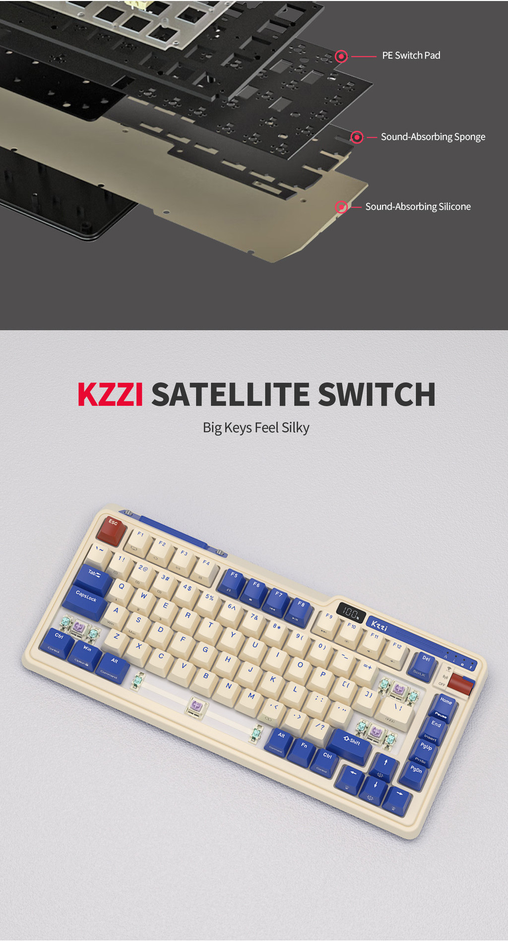 KZZI Kezhi K75 Pro Wireless Three-Mode Mechanical Keyboard Gasket ...