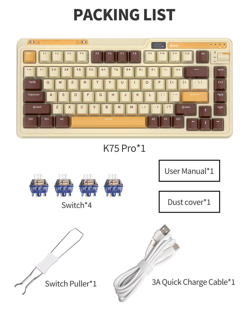 KZZI Kezhi K75 Pro Wireless Three-Mode Mechanical Keyboard Gasket ...