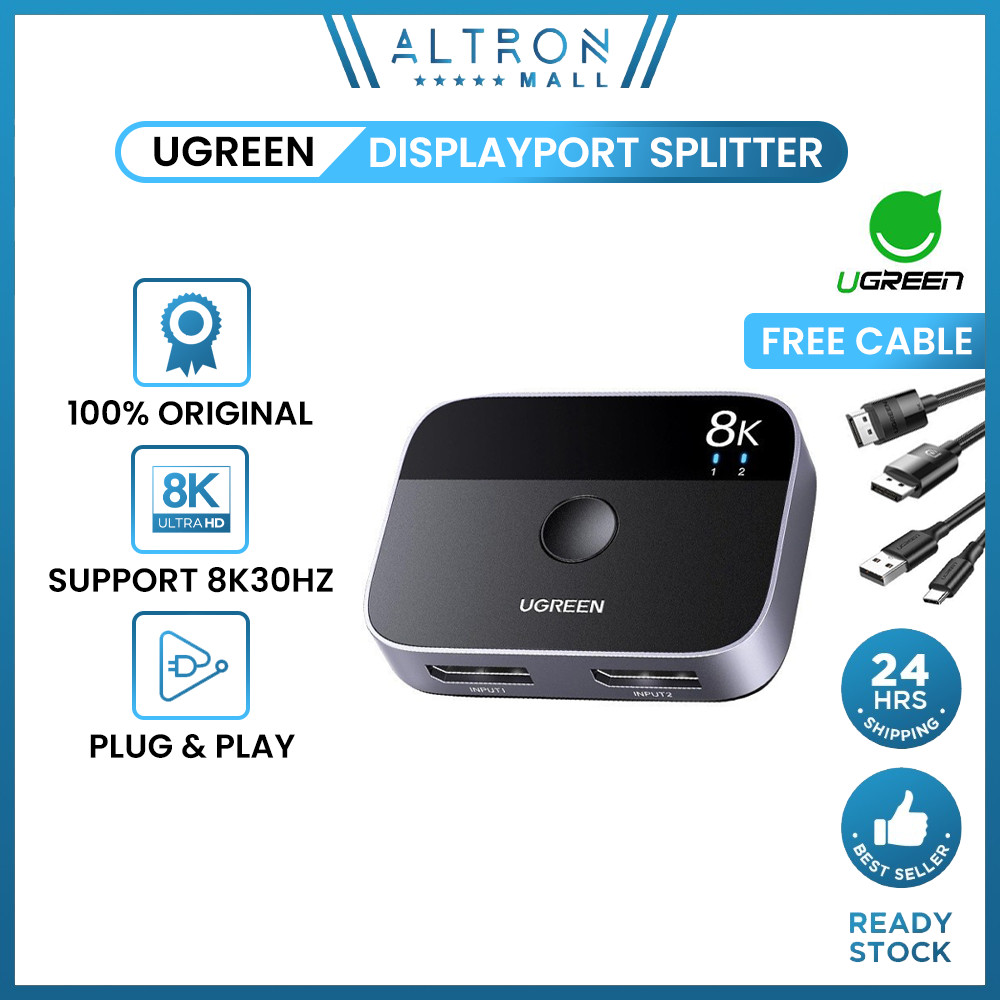 UGREEN DisplayPort 1.4 Splitter Switcher 2 in 1 Out 8K30Hz 4K240Hz Free ...