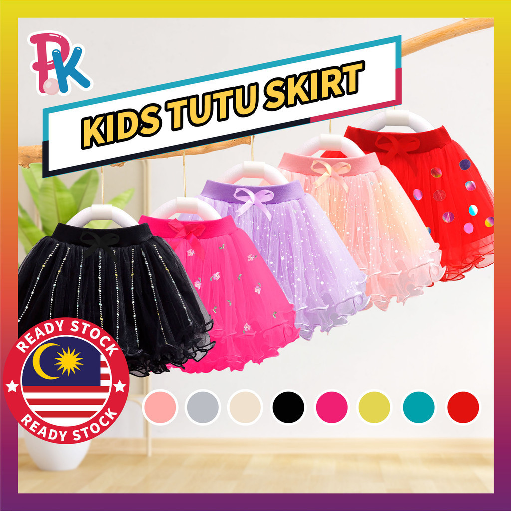 [1-4±Yrs] Tutu Skirt Kain Lembut Tutu Colourful Kids Budak Perempuan ...