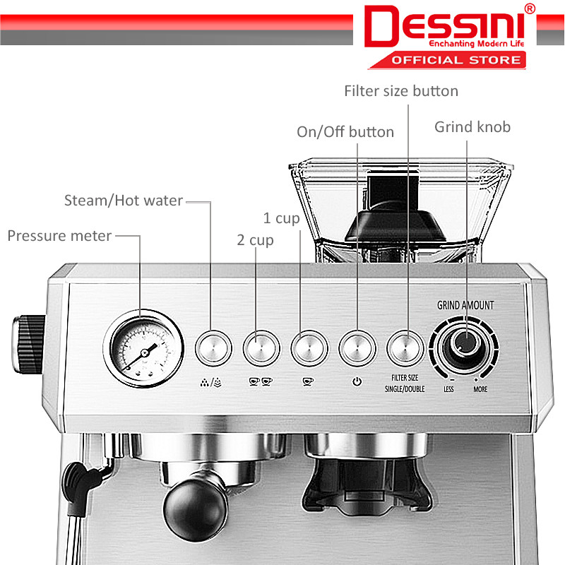 DESSINI ITALY 20 Bar 2.3L Espresso Coffee Maker Brew Cappuccino Latte ...