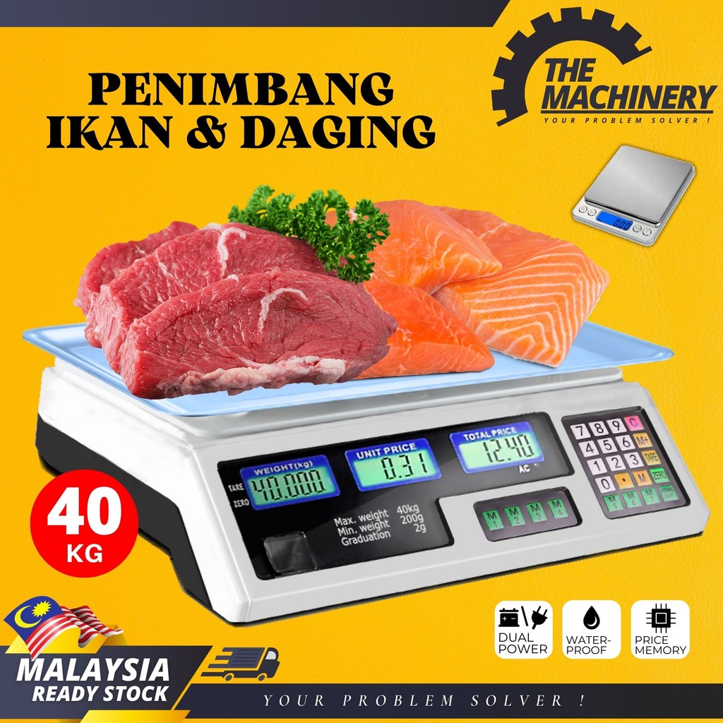 40kg Digital Scale Penimbang Digital Makanan Timbangan Penimbang Ikan ...