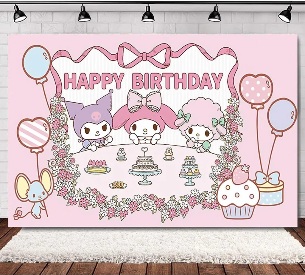 My Melody Birthday party, banquet, cartoon character flag, background ...