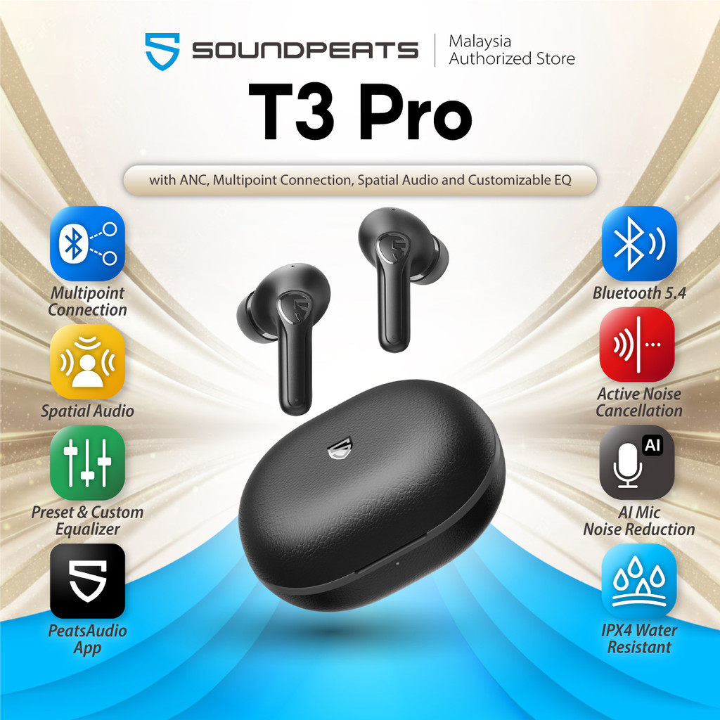 SoundPEATS T3 Pro Bluetooth 5.4 Active Noise Cancelling Earbuds App ...