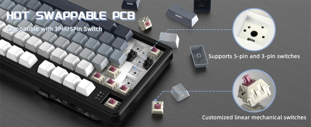 ATTACK SHARK X87 Wireless Mechanical Gaming Keyboard Tri-Mode Bluetooth ...