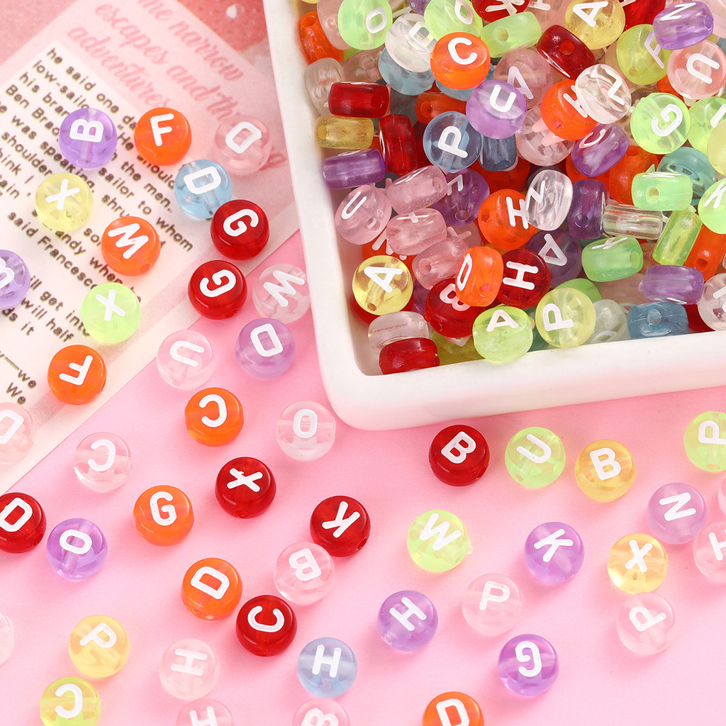 100pcs 4 * 7mm Acrylic Color Bottom English Letter Beads Flat Beads ...
