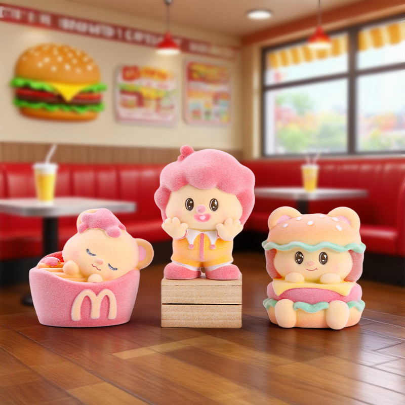 Super cute flocking butter bear fast food blind box set cartoon figure ...