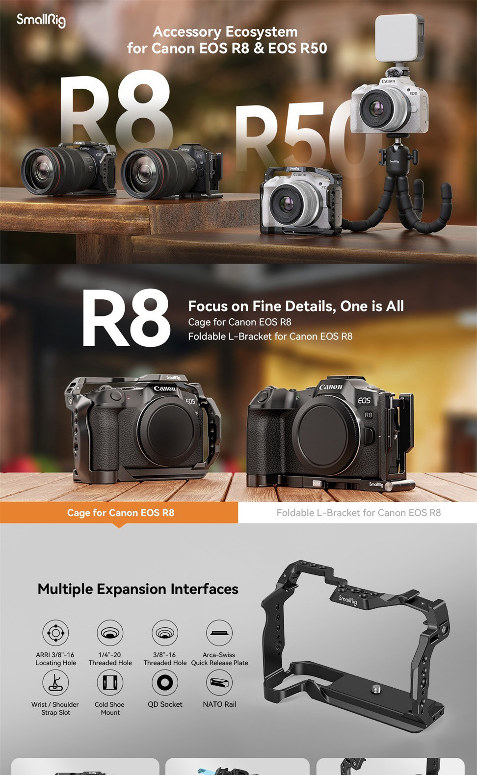 SmallRig Canon EOS R8/R50 Accessories—Cage/L-Bracket/Vlogging Tripod ...