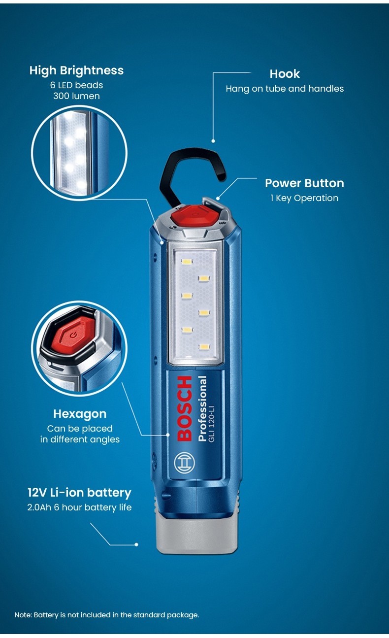 Bosch GLI 120 Lamp Illuminator Carton Solo 6 LED Handheld Rechargeable ...