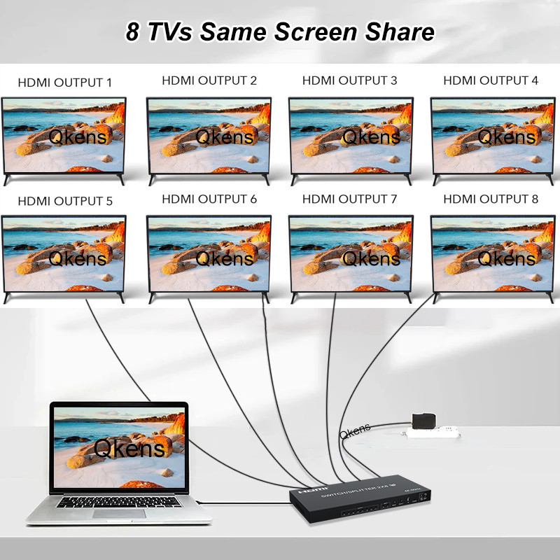 4K 60Hz 2x8 3D HDMI Switch Splitter 2 in 8 Out Video Distributor PC To ...