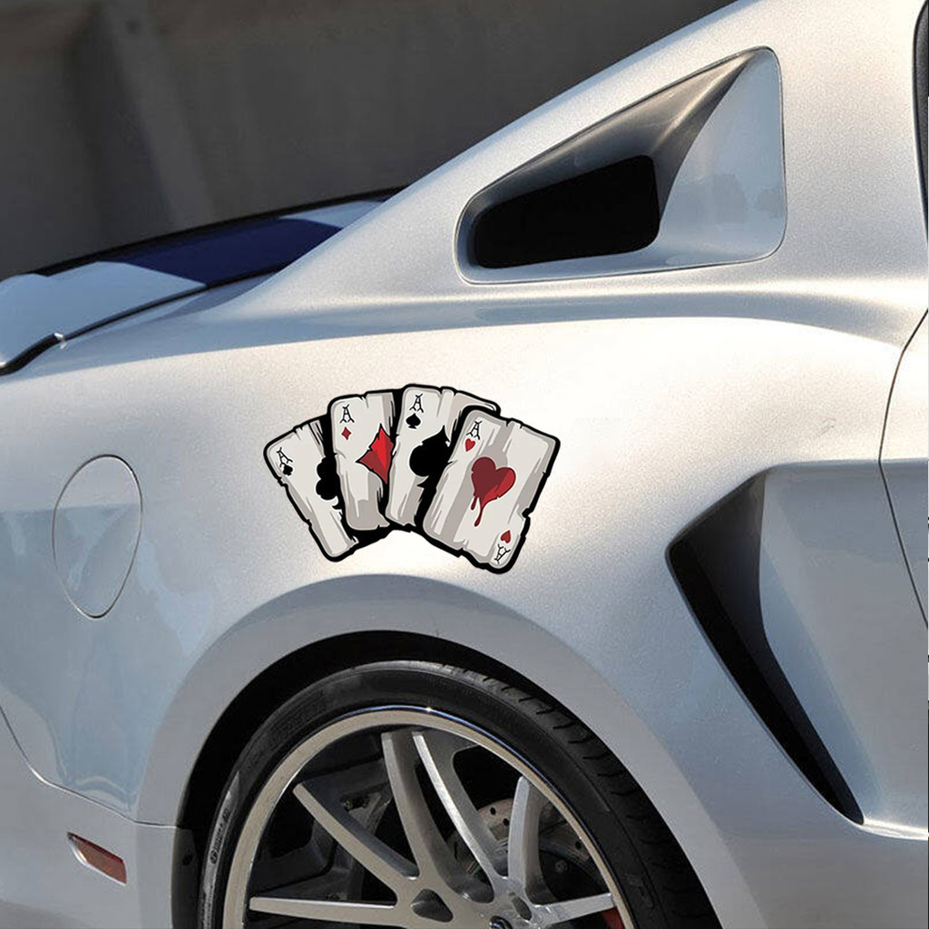 JDM Poker Cards Reflective Motocycle Scooter Body Window Decal Helmet ...