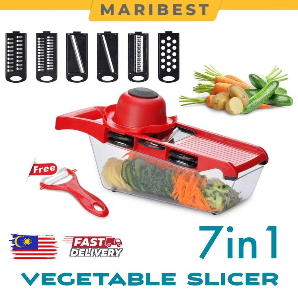 6 IN 1 Fruit Vegetables Cutter With Container Shredder Interchangeable ...