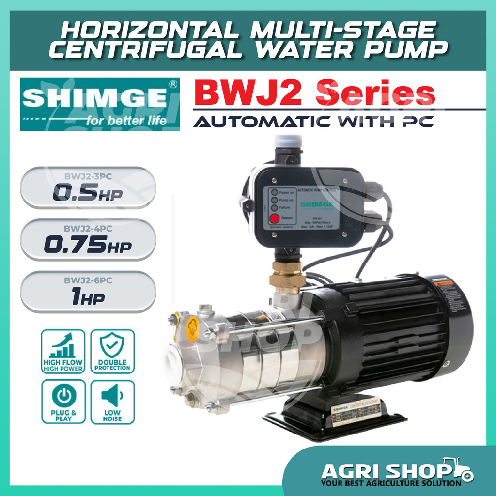 Agrishop SHIMGE BWJ2 with PC Automatic Horizontal Multi-Stage Centrifugal Booster Pump | 0.5HP 0 ...